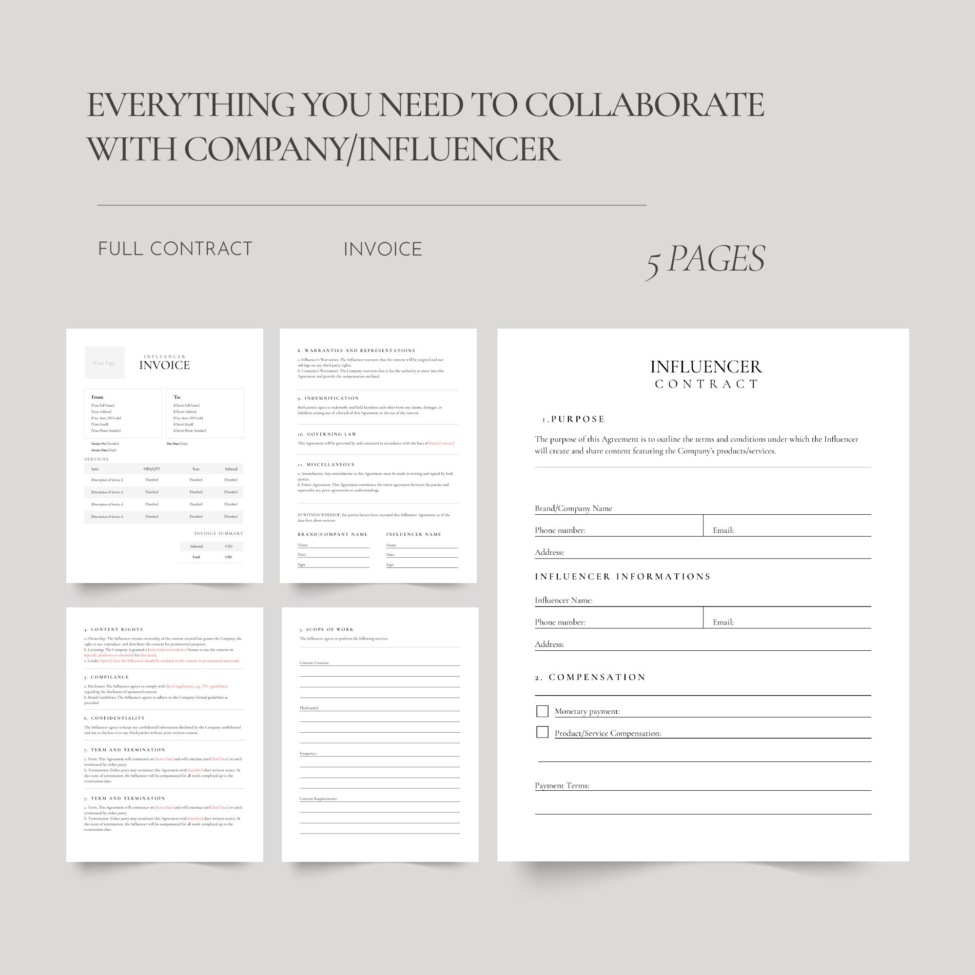 Customizable Influencer Agreement Contract Template | Social Media ...