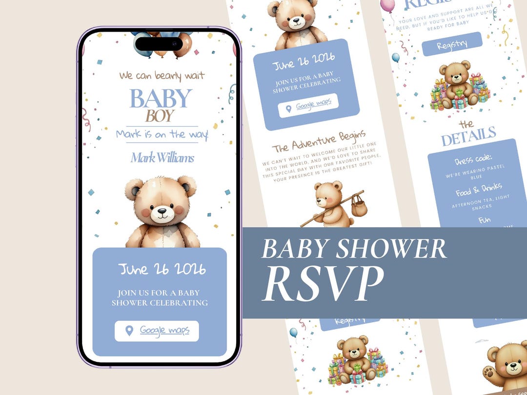 Baby Shower RSVP Website Template for Canva, Digital Invitation With ...