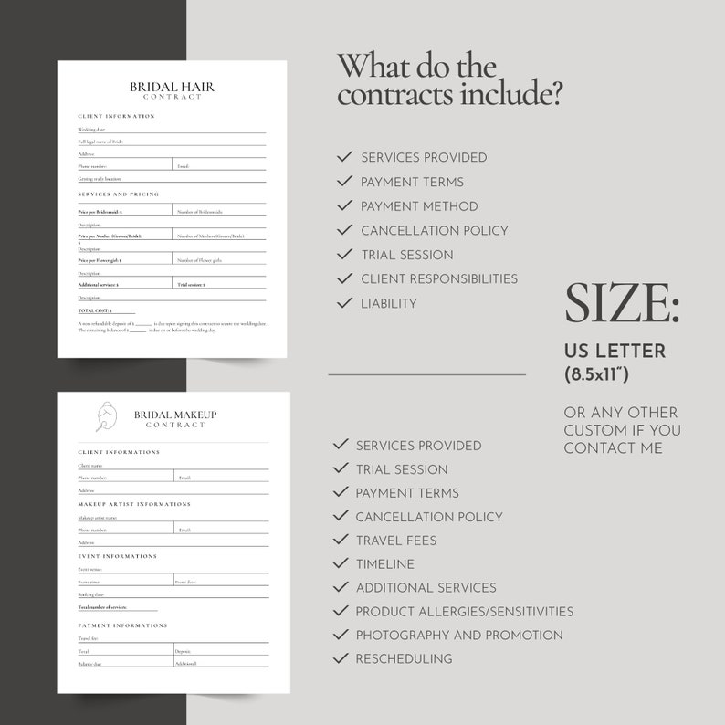 Bridal Makeup & Hair Contract Bundle, Canva Template (printable PDF) - Etsy