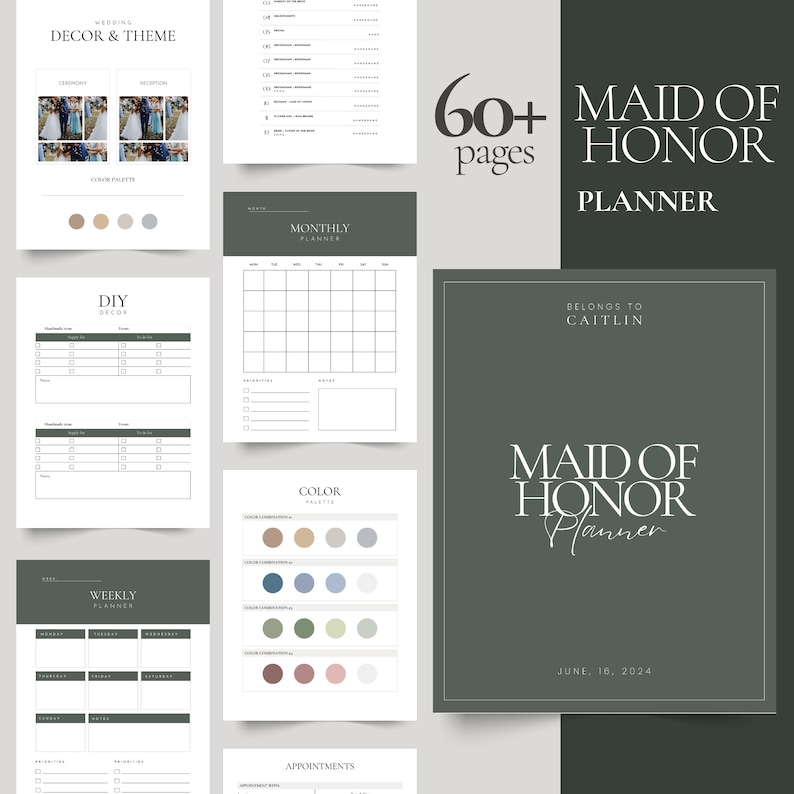 Printable Maid of Honor Planner, Duties Checklists Template, PDF ...