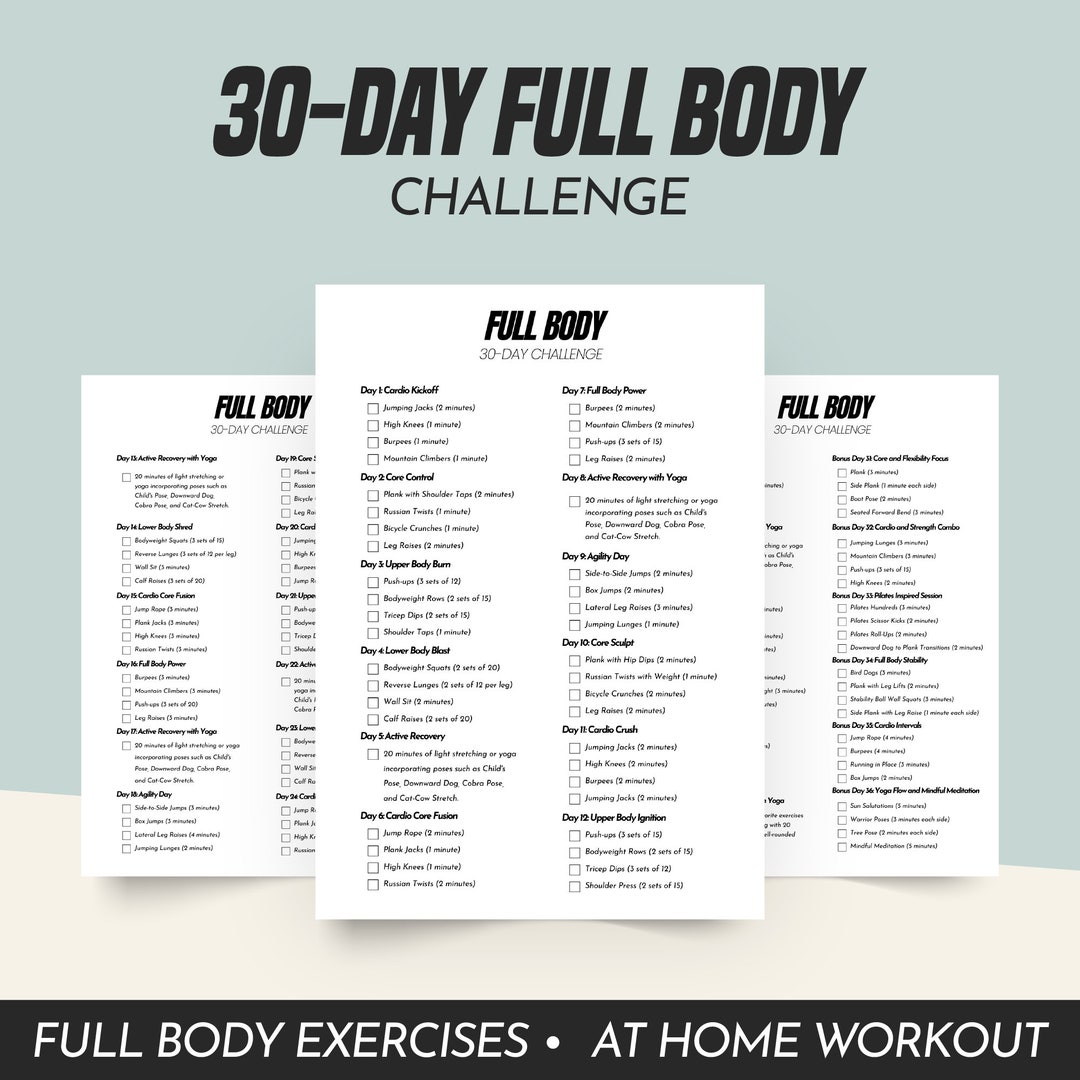 30 Day Full Body Fitness Challenge, Workout Schedule, Exercise ...