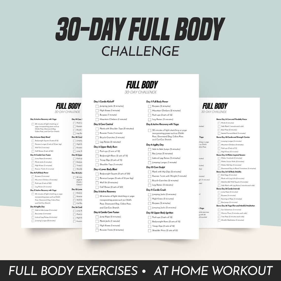 30 Day Full Body Fitness Challenge, Workout Schedule, Exercise ...