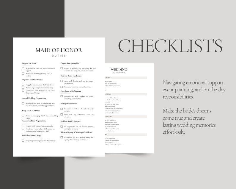 Printable Maid of Honor Planner, Duties Checklists Template, PDF ...
