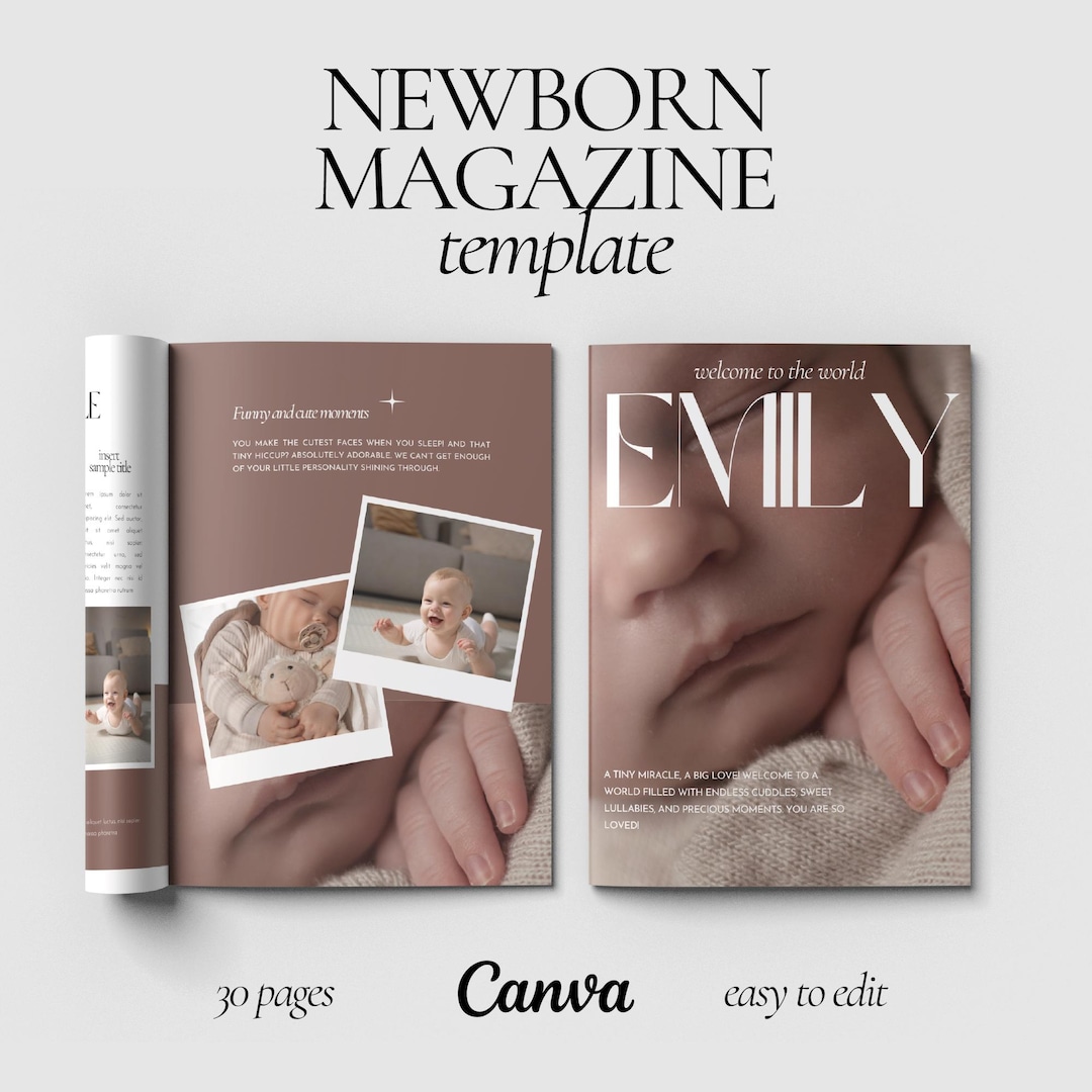 Newborn Baby Memory Magazine – Canva Template, Photo Album (printable ...