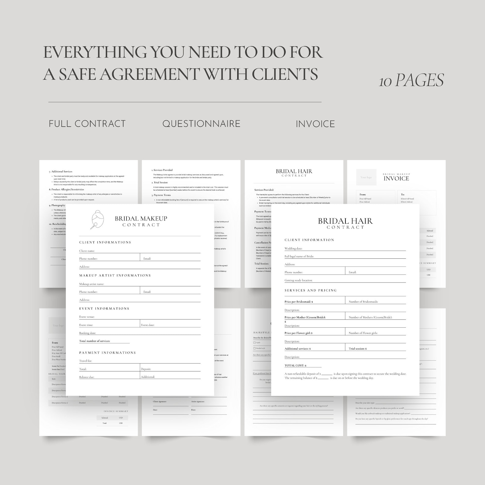 Printable Bridal Makeup & Hair Contract Template, Wedding Forms ...