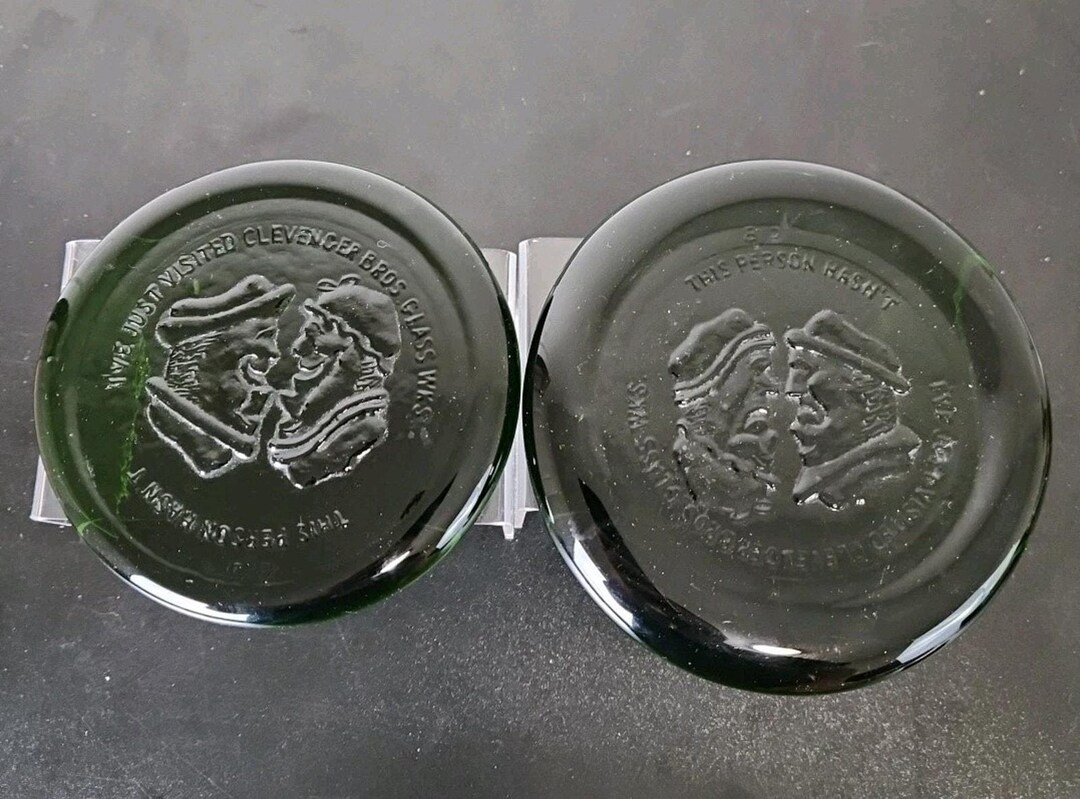 Two VTG Clevenger Inversion Art Glass Medallions Green With Upside-down ...