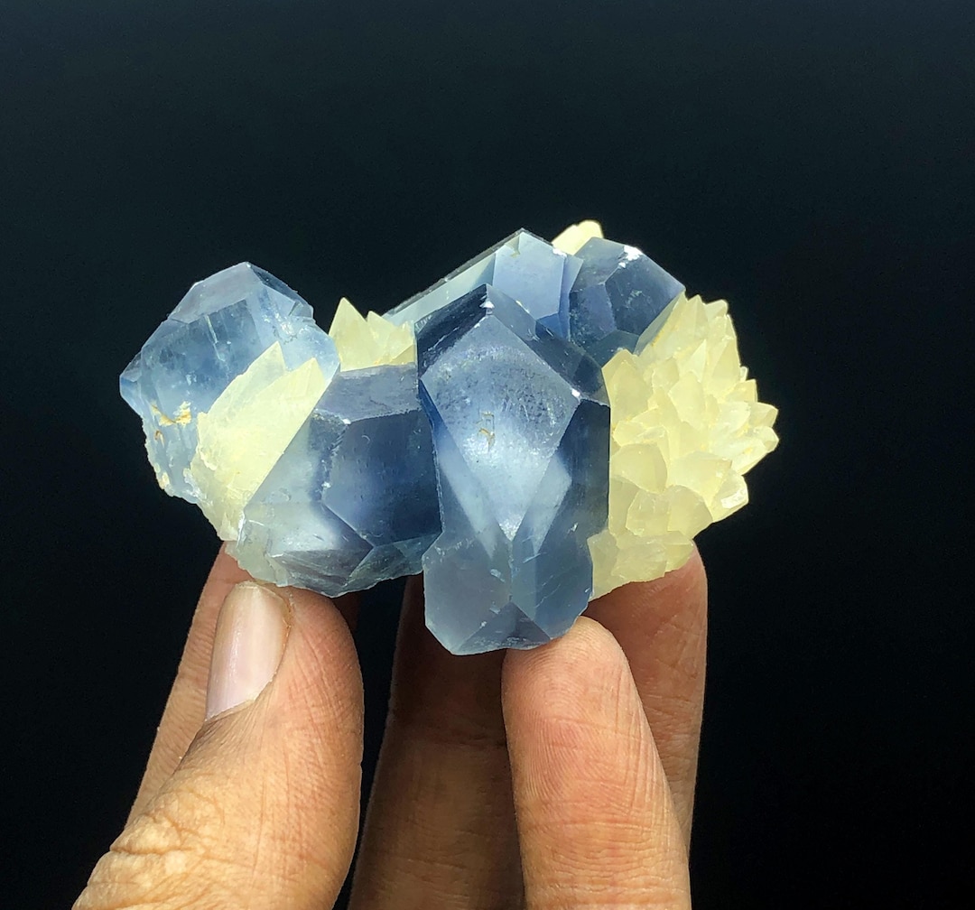 Natural Blue Color Celestine Crystals Cluster, Celestine With Yellow ...