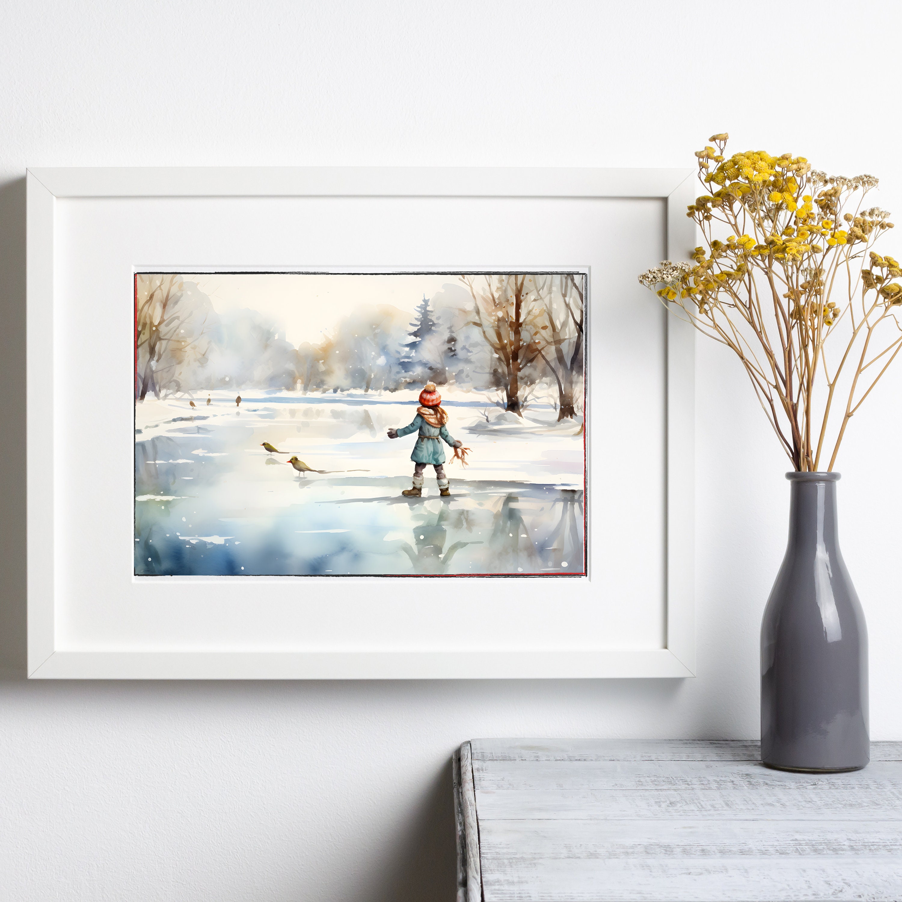 Figure Skating Wall Art Winter Painting Minimalist Art Watercolor Wall ...