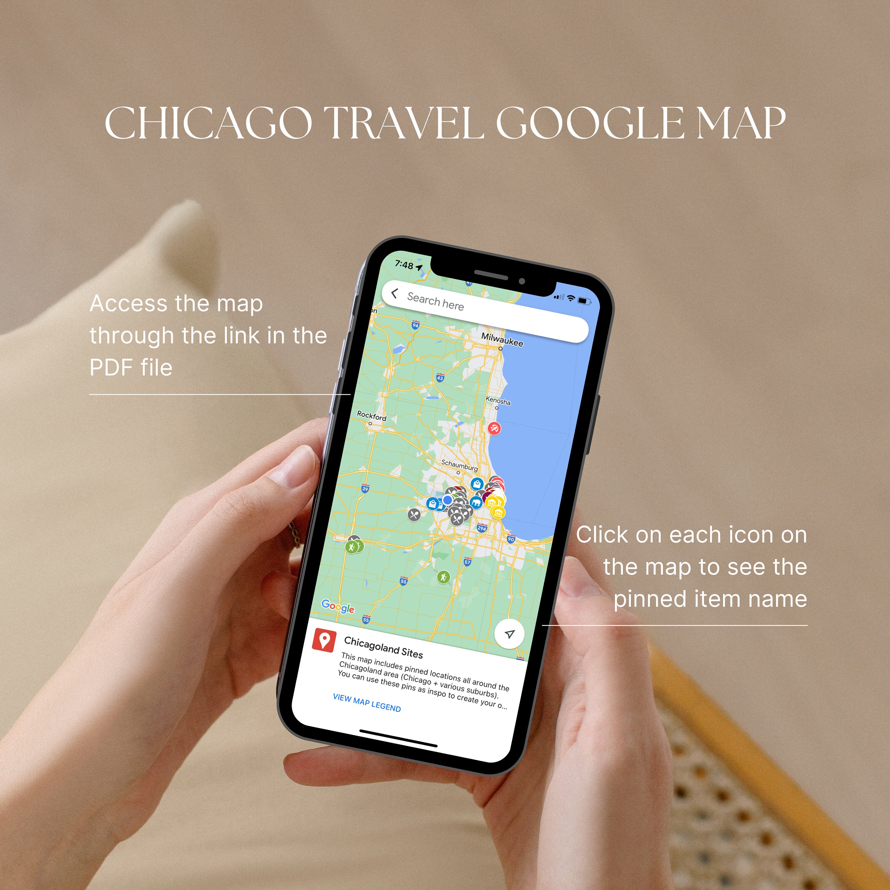 Chicago Travel Map Google Map Travel Itinerary Map Travel Planner ...