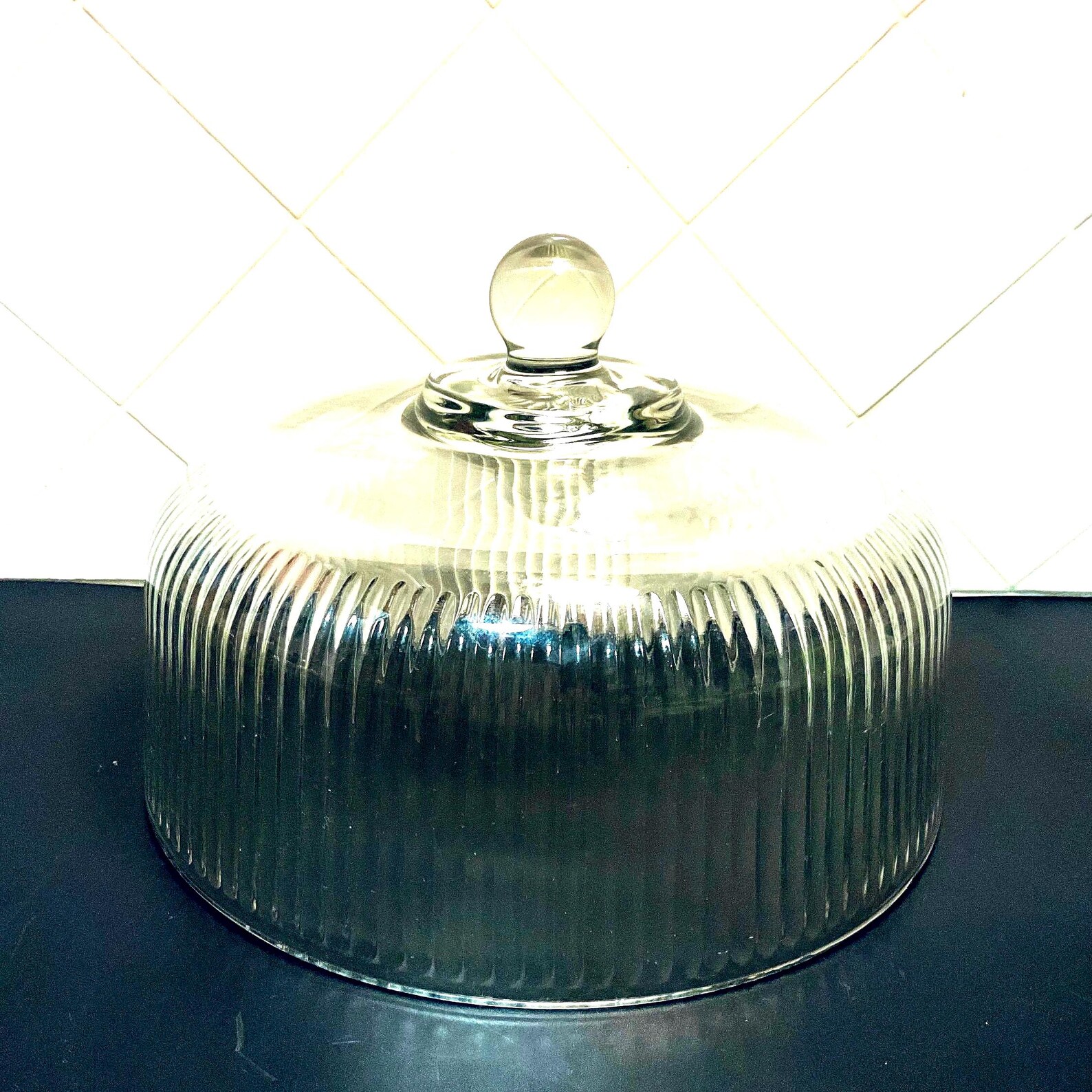 Vintage Anchor Hocking Monaco 2 in 1 Ribbed Glass Cake Plate Dome Cover ...