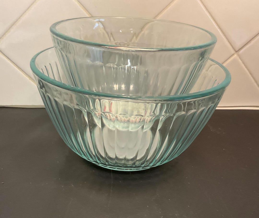 Vintage Pyrex Ribbed Clear Mixing Bowls 2 Piece Set6 Cup & 3 Cup 1980s ...