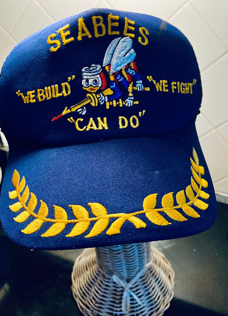 Vintage Embroidered US Navy Seabee Hat - Etsy