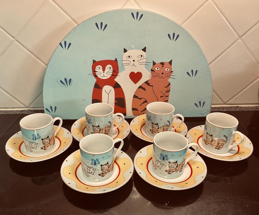 Classic Kitty Cat Coffee Tea Set of Six - Etsy
