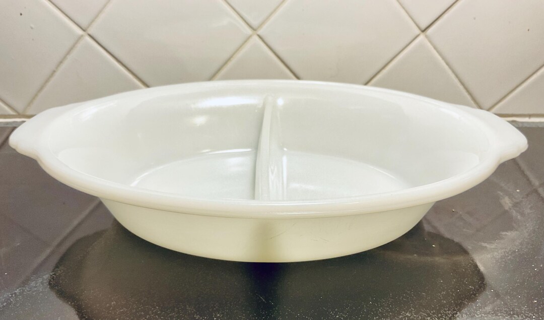Fire King White Milk Glass Divided Casserole Dish #468 - Etsy