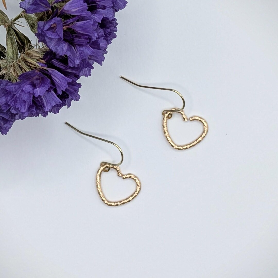 Gold Heart Earrings: Simple Dangle Earrings, , Handmade Jewelry ...