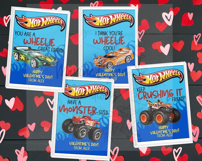 EDITABLE Hot Wheels, Monster Truck, Car Valentine Cards, Kid Valentine ...