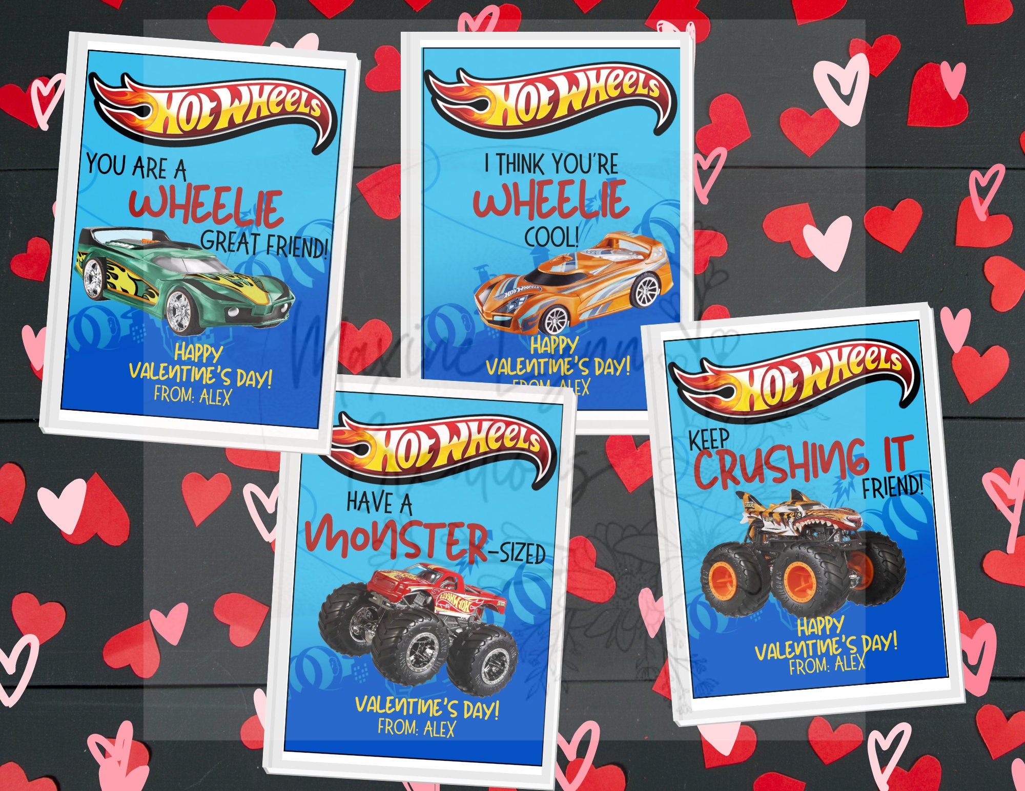 EDITABLE Hot Wheels, Monster Truck, Car Valentine Cards, Kid Valentine ...