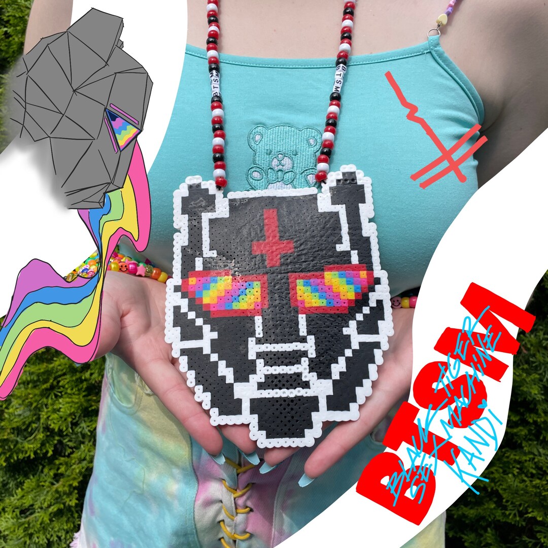 Black Tiger Sex Machine Kandi Perler Rave Candy Edm Edc Necklace Handmade Large Perler Btsm Etsy
