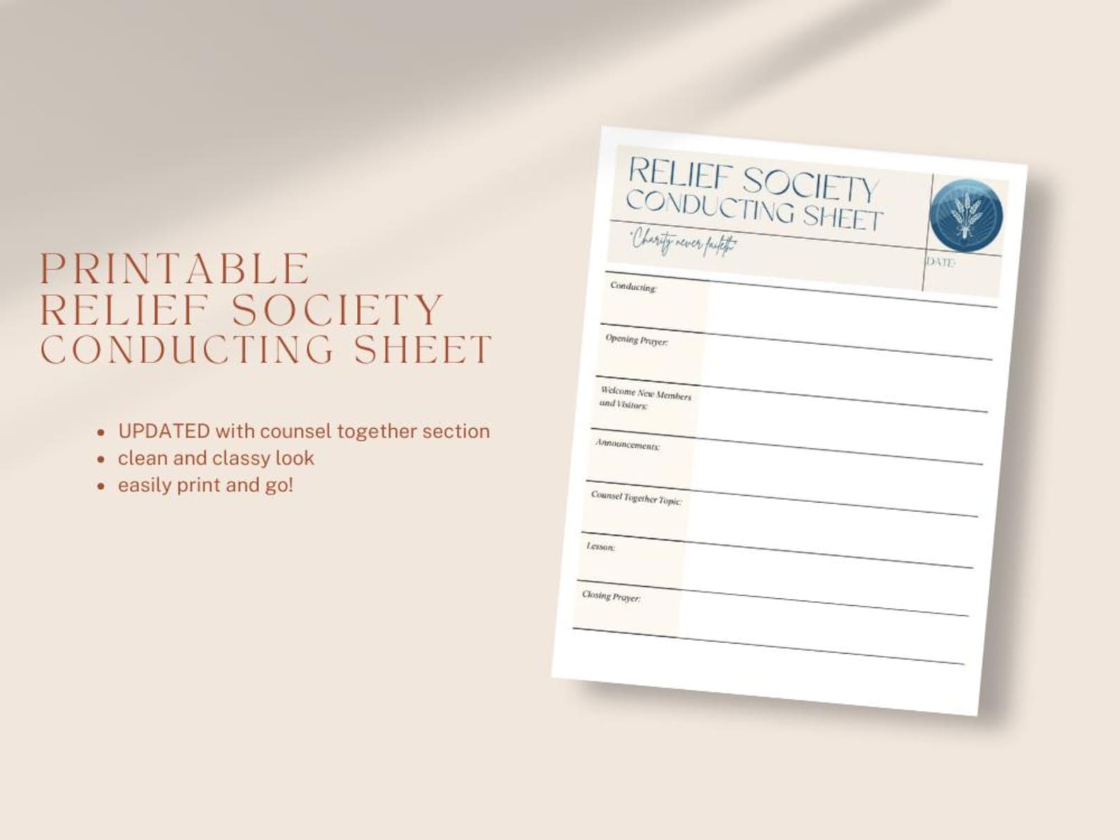 Relief Society Conducting Sheet Counsel Together Conducting Lesson ...