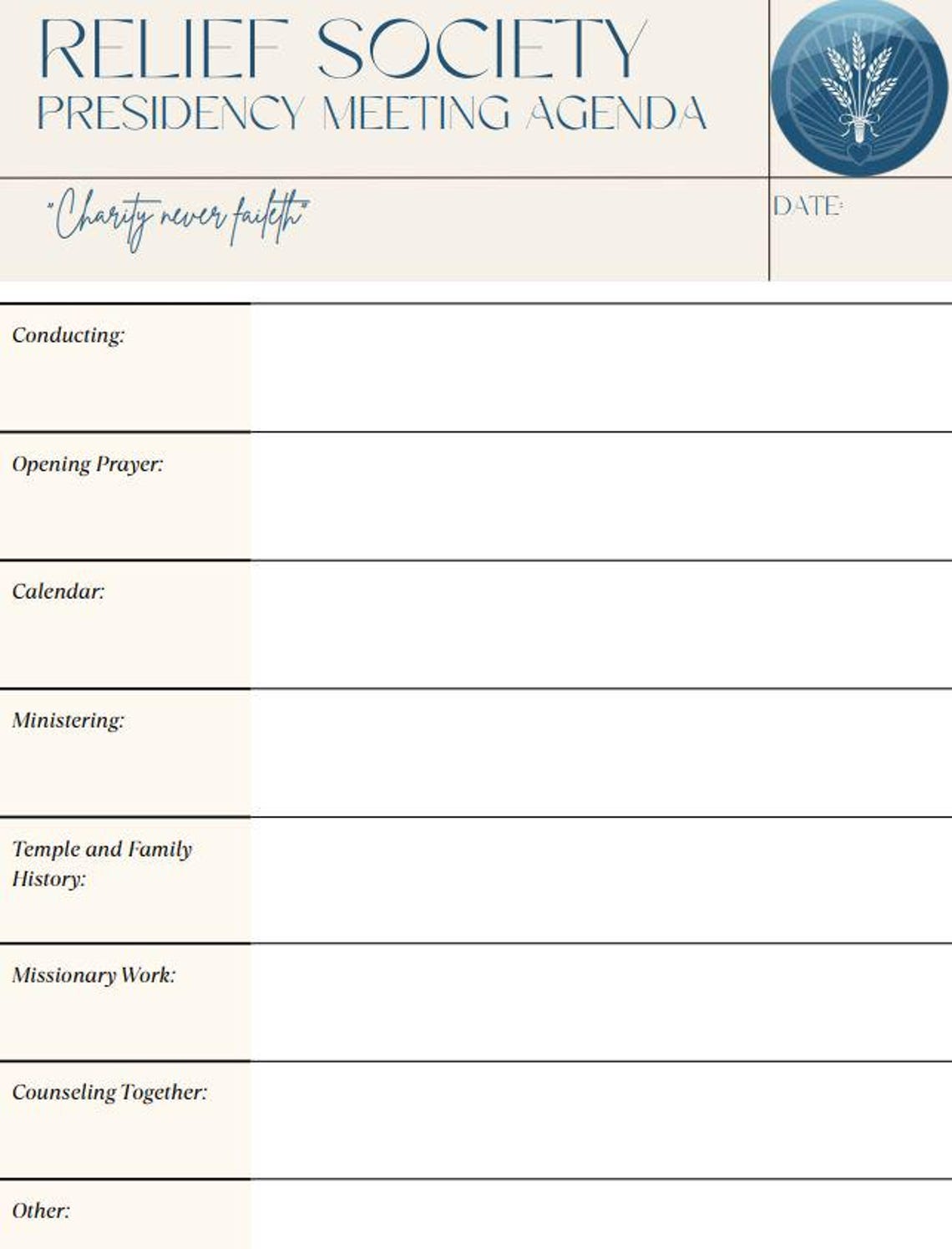 Relief Society Presidency Agenda, Latter Day Saints, Lds - Etsy