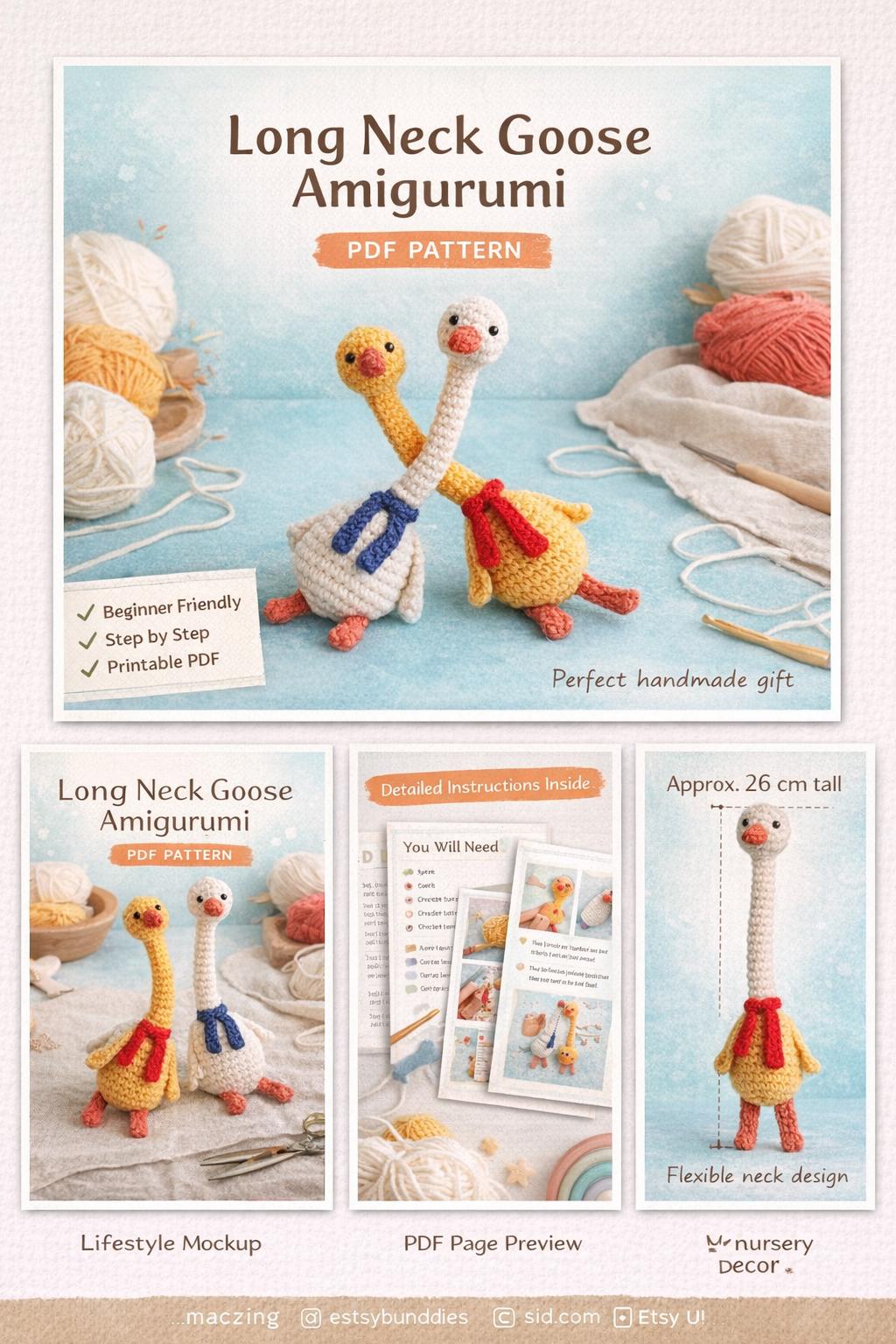 Crochet Goose Amigurumi Pattern | Long Neck Toy (PDF Pattern) - Etsy