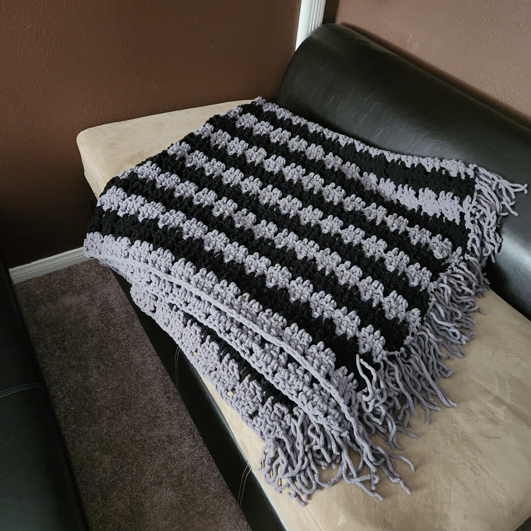 Crochet Black and Gray Soft Blanket - Etsy