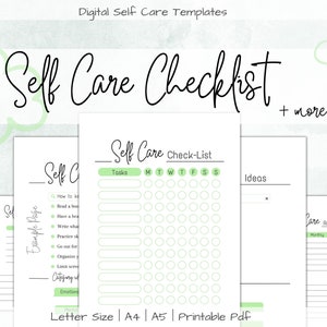 Self Care Planner Sheets|digital Self Care Checklist|mindfullness ...