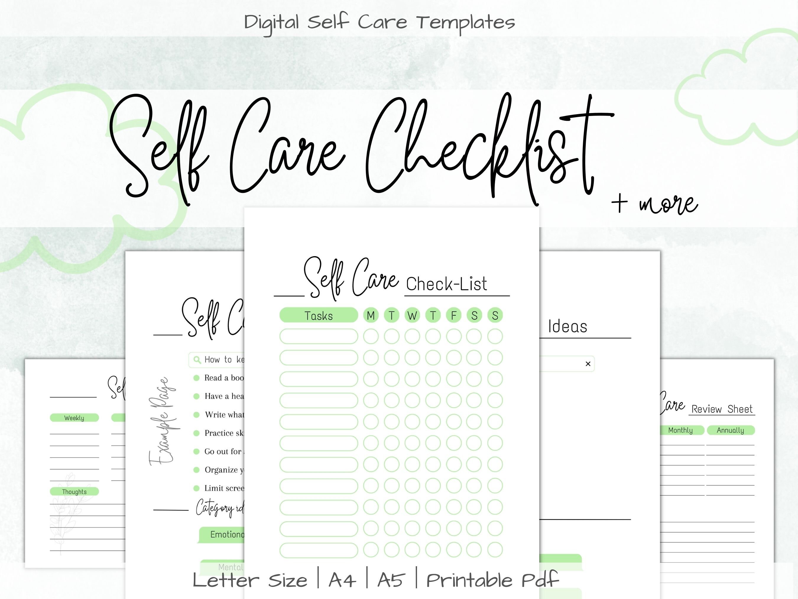 Self Care Planner Sheets|digital Self Care Checklist|mindfullness ...