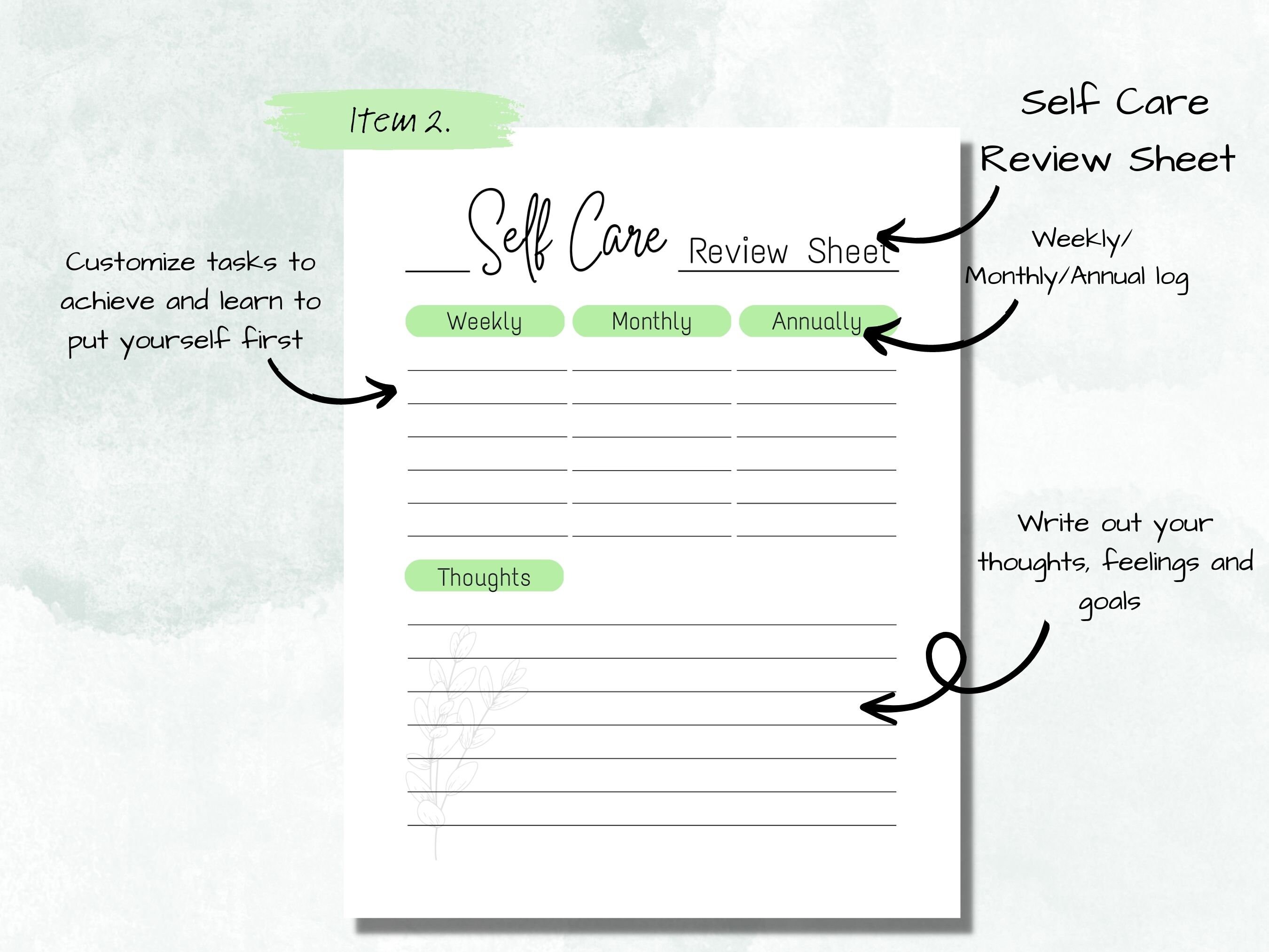Self Care Planner Sheets|digital Self Care Checklist|mindfullness ...
