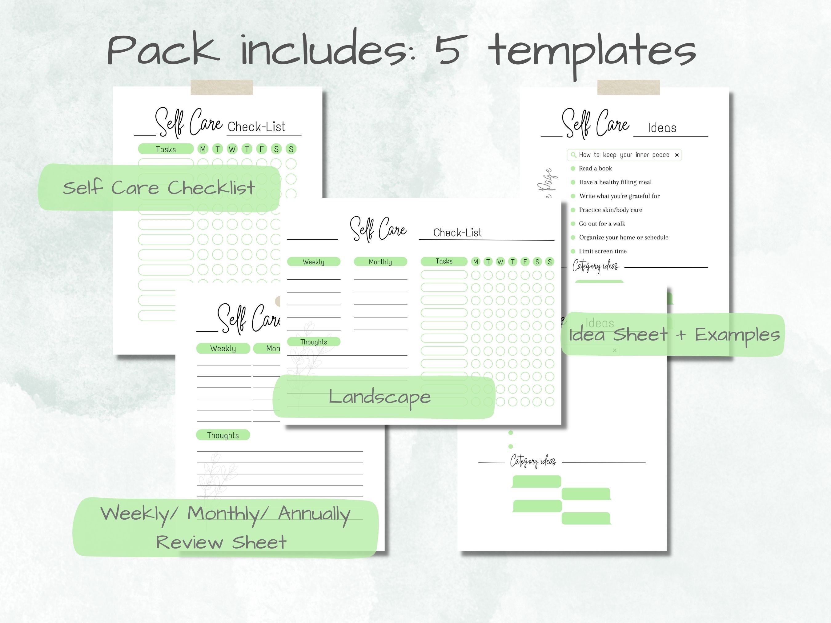 Self Care Planner Sheets|digital Self Care Checklist|mindfullness ...