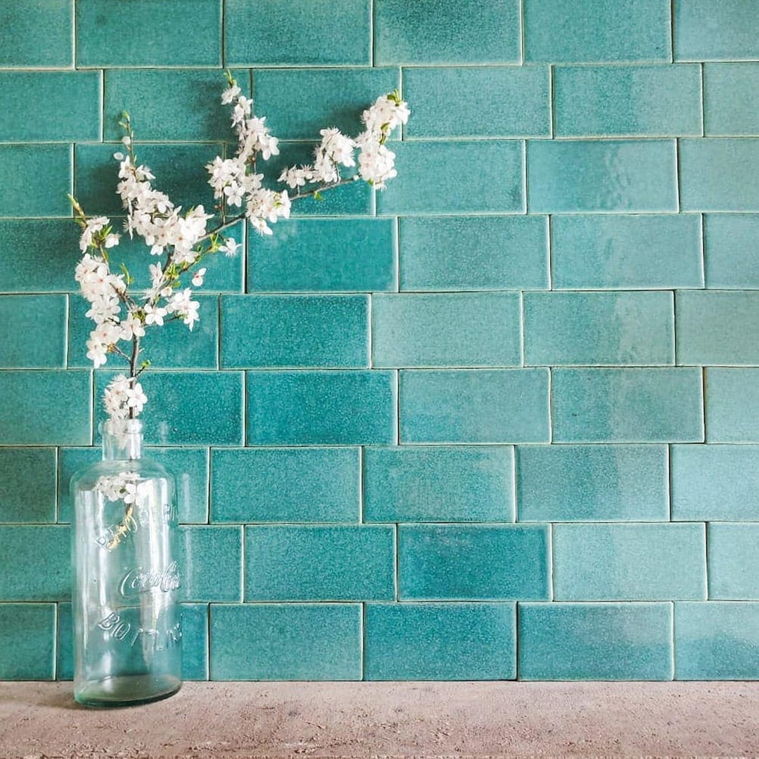 Ocean Green Metro Style Tiles for Kitchen Backsplash - Tiles 7 X 14 Cm ...