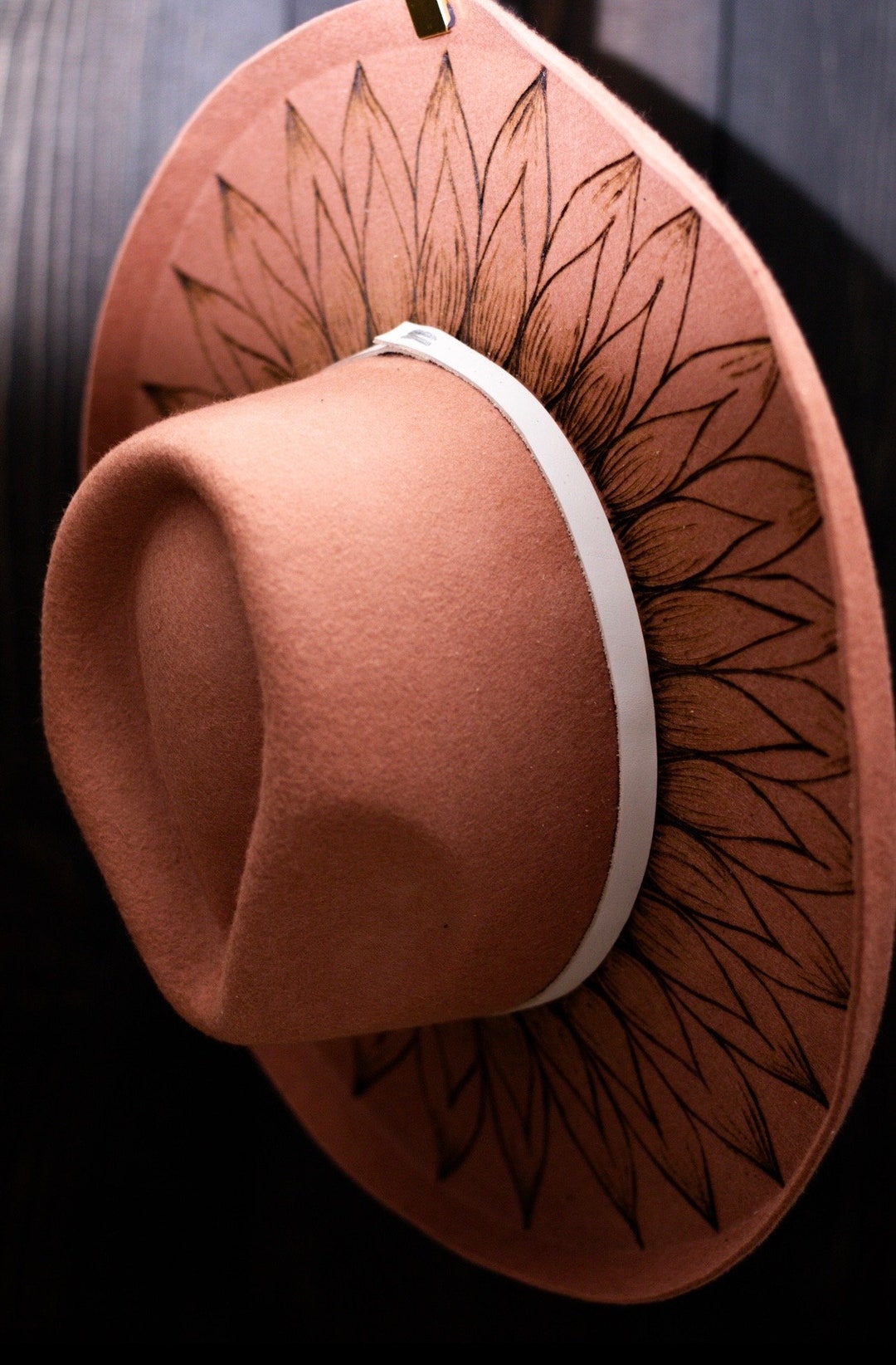 Wide Brim Wool Hat With Burnt Design and Simple Band - Etsy