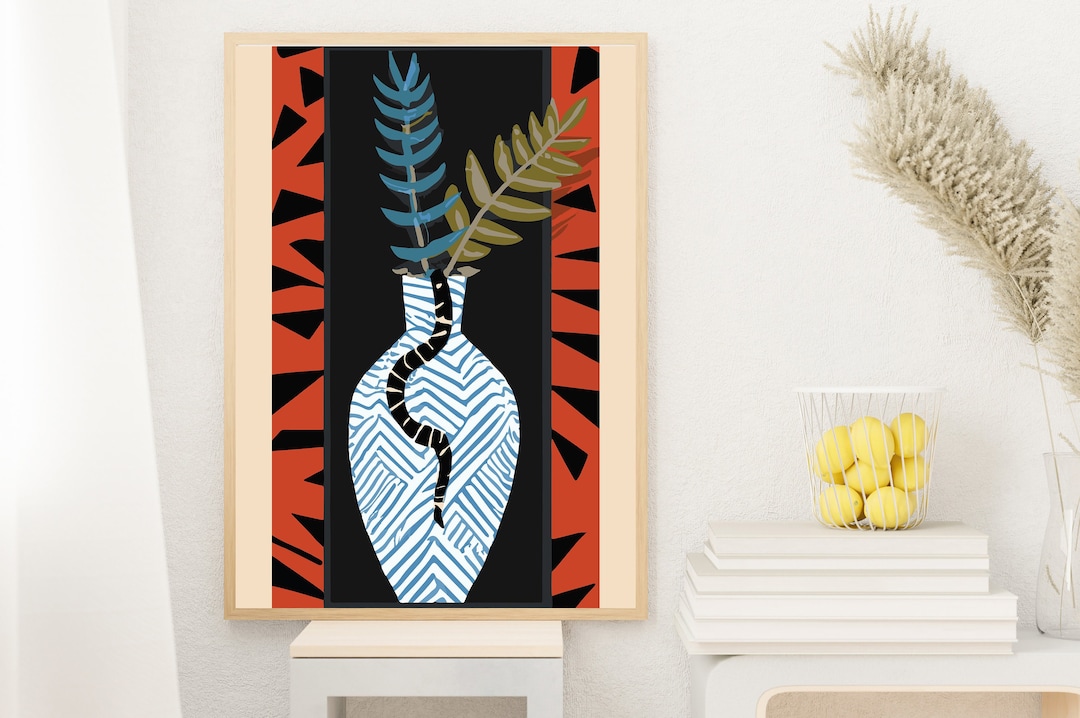 Retro Colorful Snake Vase Printable Digital Wall Art Boho - Etsy