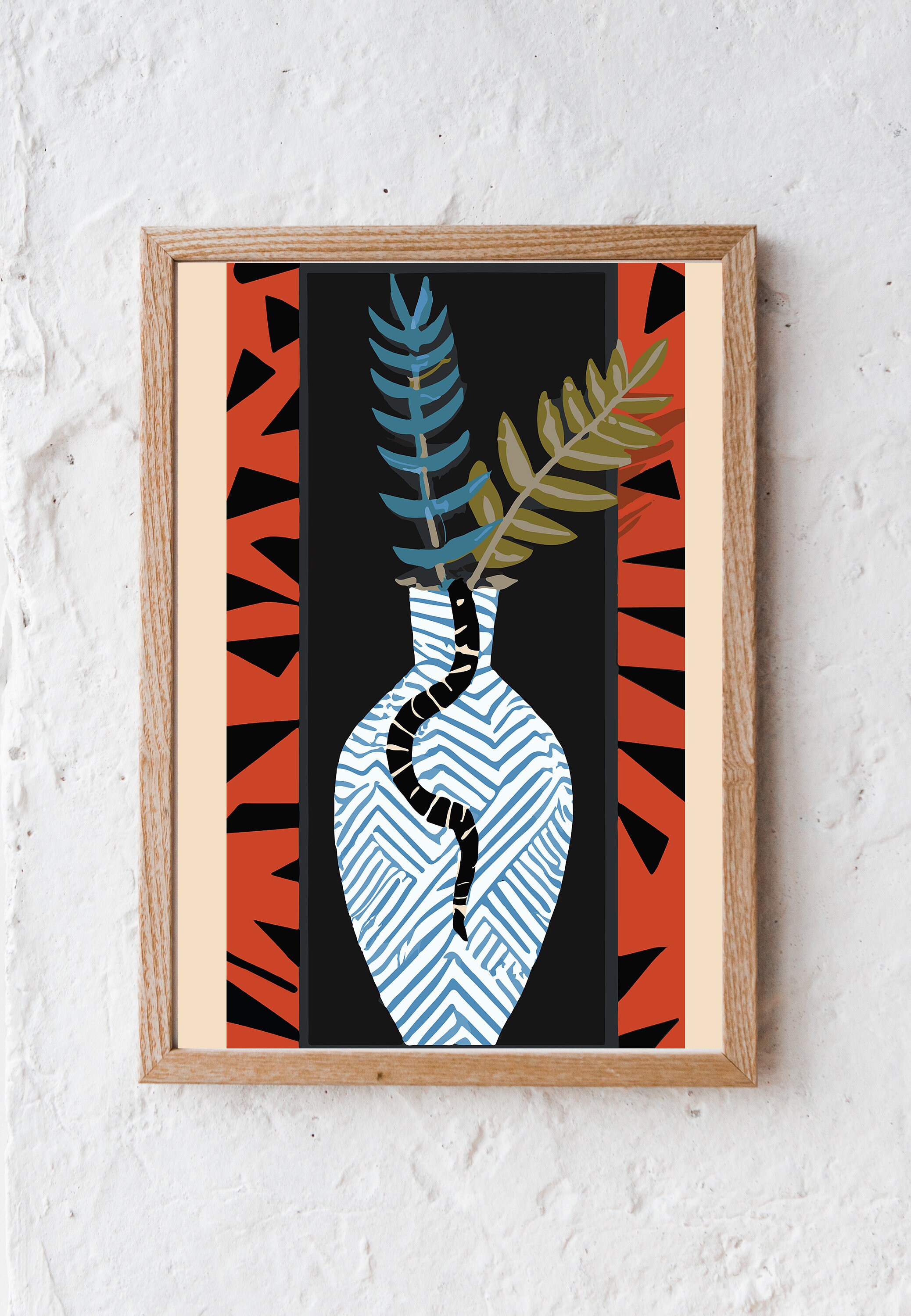 Retro Colorful Snake Vase Printable Digital Wall Art, Boho Bohemian ...