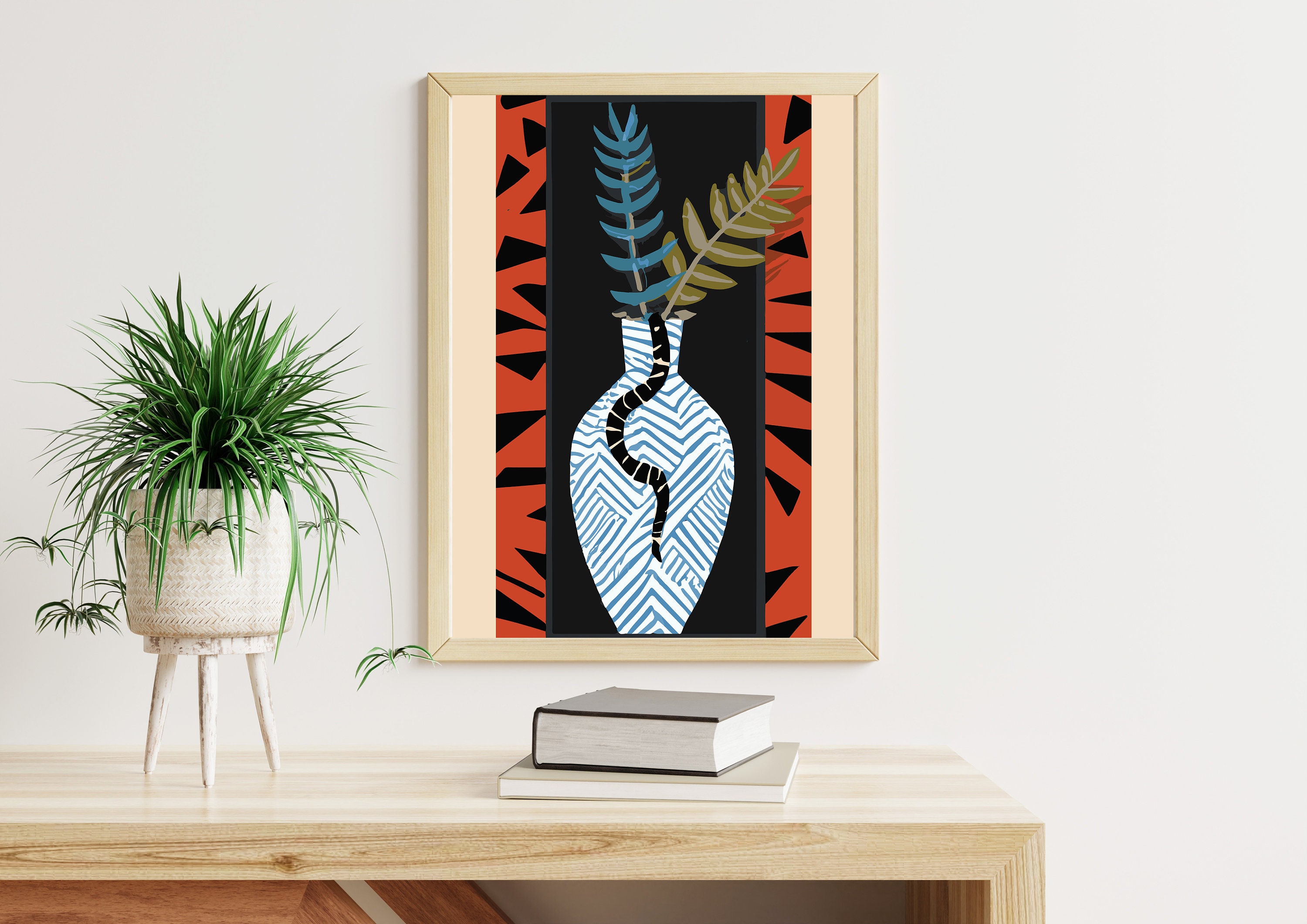 Retro Colorful Snake Vase Printable Digital Wall Art, Boho Bohemian ...