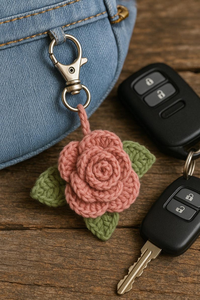 Crochet Rose Keychain | Handmade Fiber Art Keyring - Etsy Canada