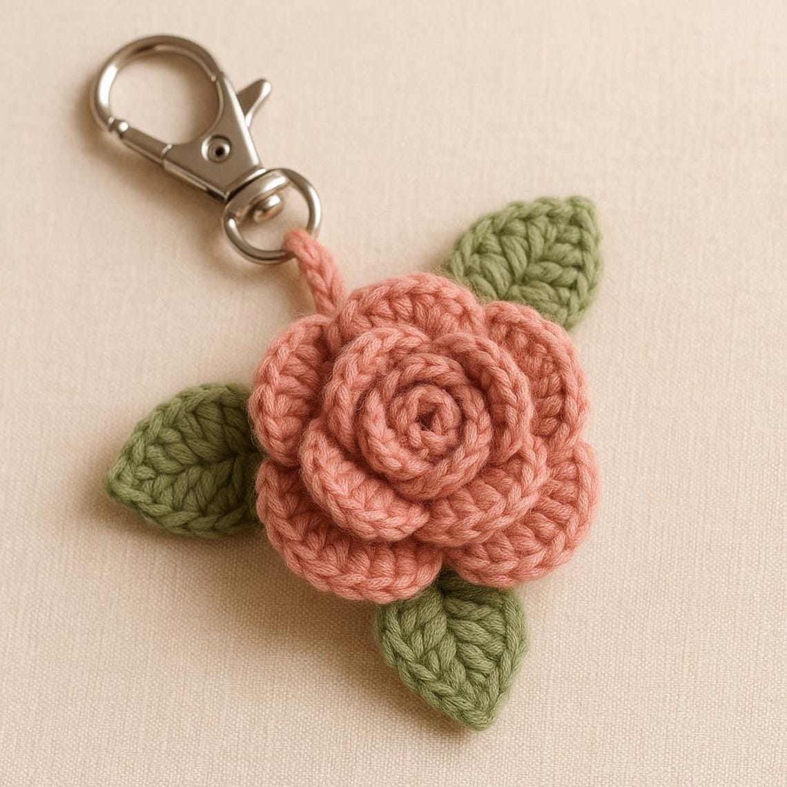 Crochet Rose Keychain | Handmade Fiber Art Keyring - Etsy Canada