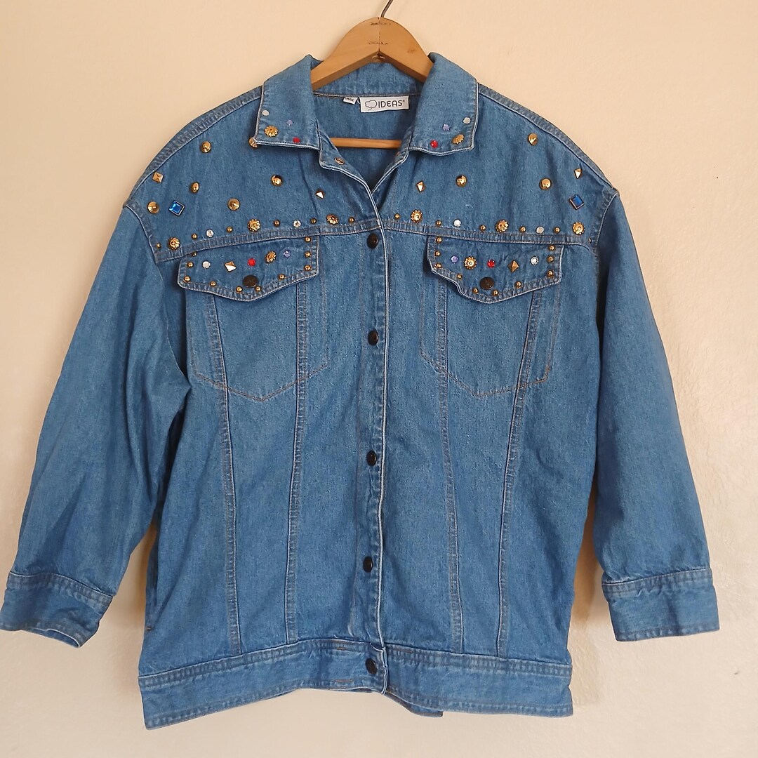 Vintage Ideas Bedazzled Denim Jean Jacket Women's Small - Etsy
