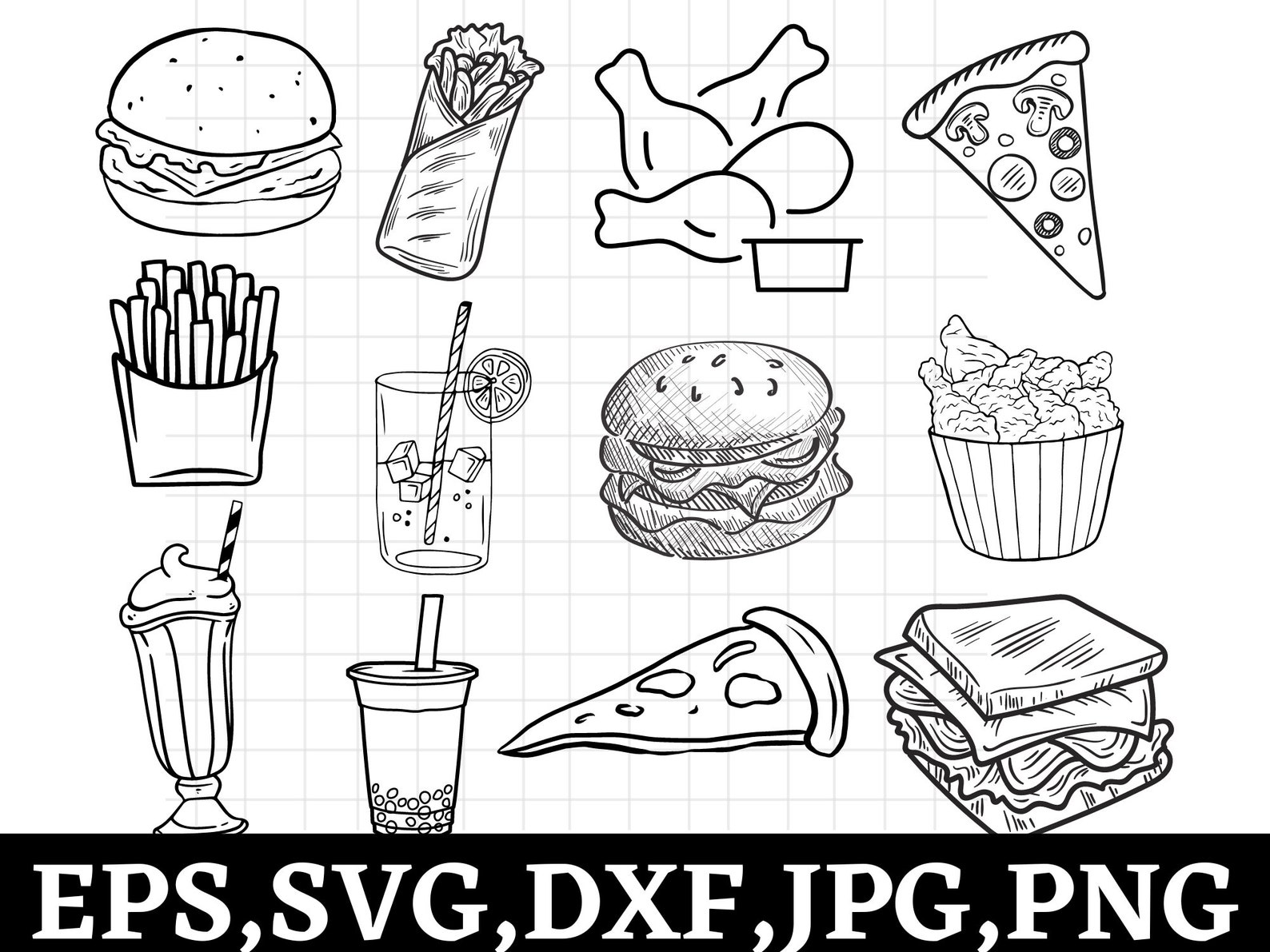 Fast Food Svg\ Food Doodle Clipart\ Breakfast Svg\ Food Svg Bundle ...