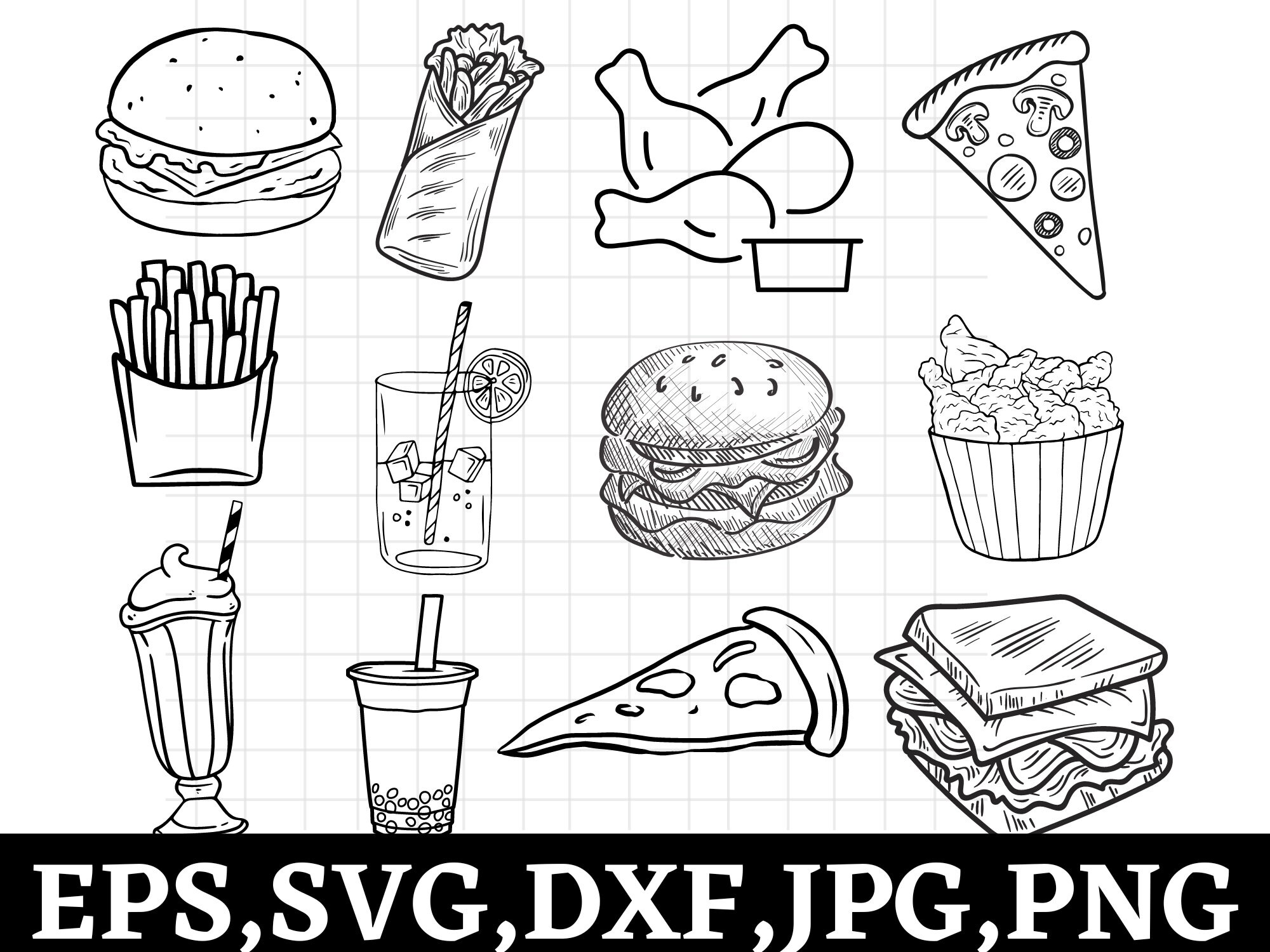 Fast Food Svg\ Food Doodle Clipart\ Breakfast Svg\ Food Svg Bundle ...
