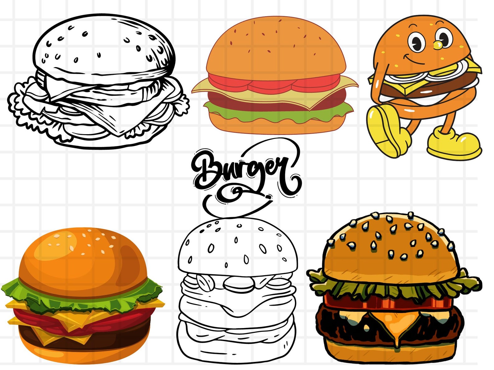 Hamburger Svg\ Burger Svg\ Cheeseburger Svg\ 6 Color Layered Hamburger ...