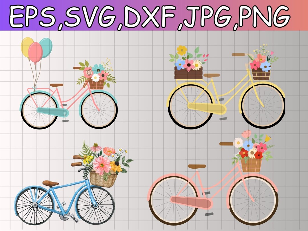 Floral Bicycles Clipart Set| Flower in Cycle SVG| Flower SVG Cricut ...