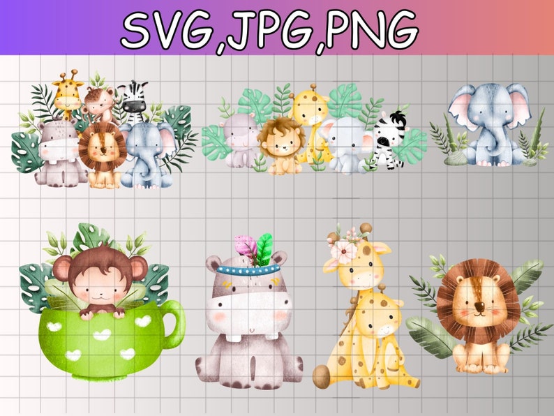 Safari Animals SVG Safari Svg Watercolor Safari Animals Clipart Cute ...