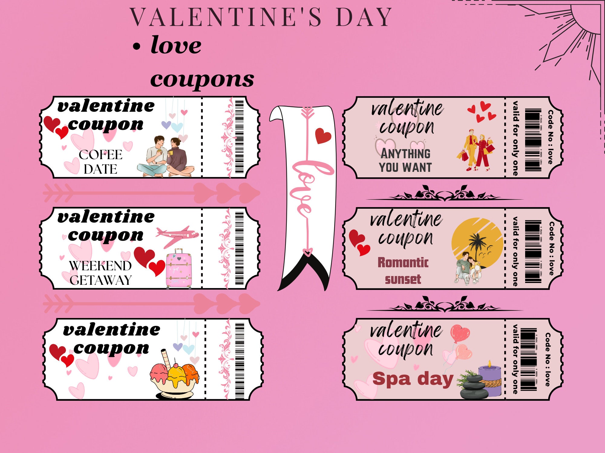 Printable Love Coupons, Printable Valentines Day Coupons, Love Coupons ...