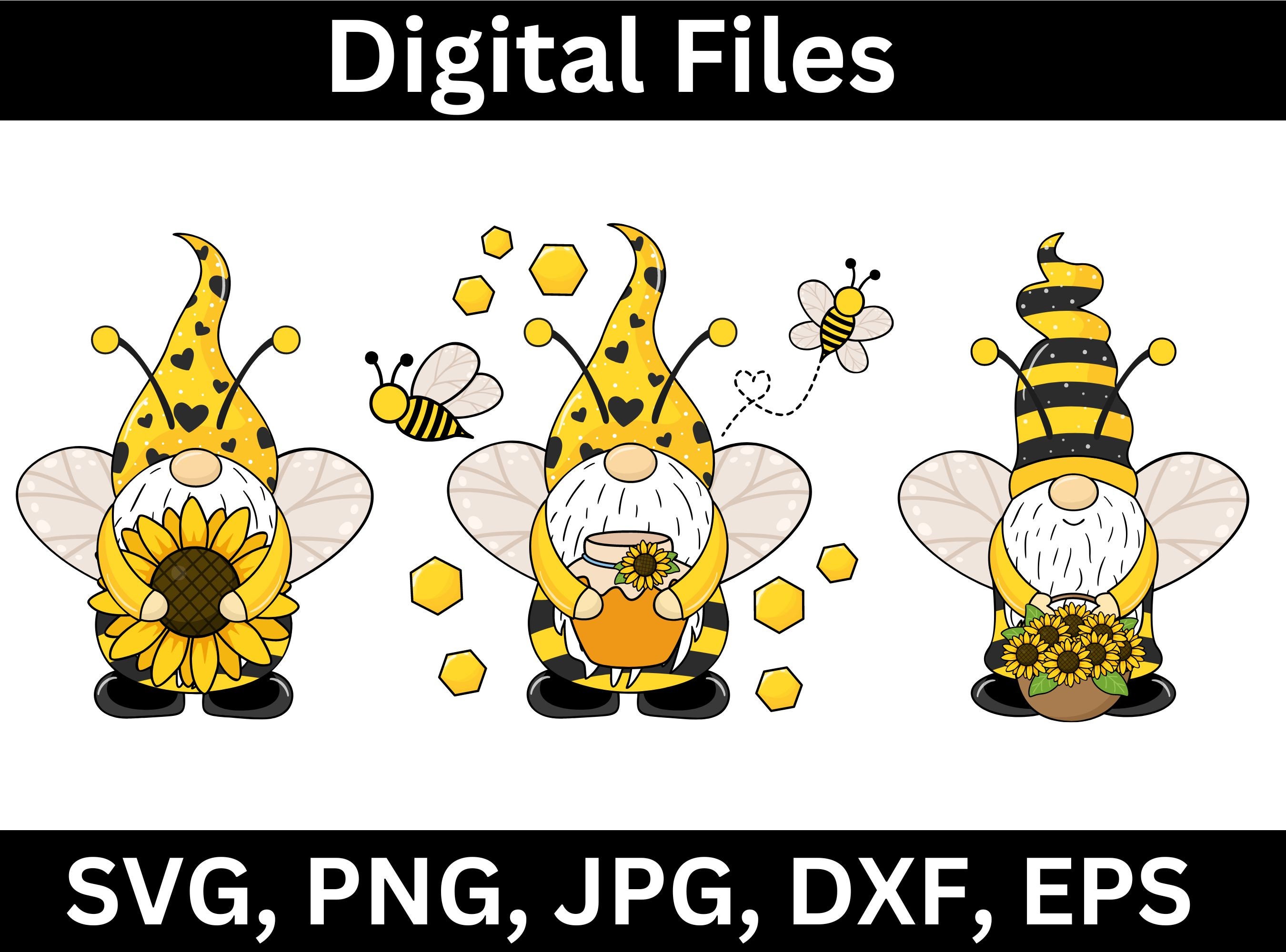 Bee Gnomes SVG Cute Bee Happy Bee Kind Three Spring Summer Gnomes in ...