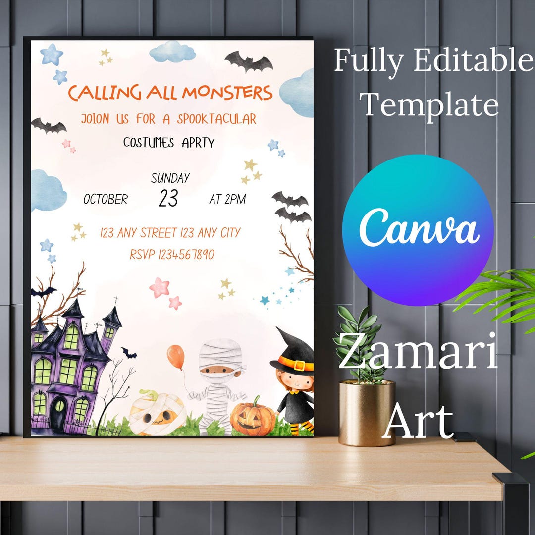 Editable Halloween Party Invitation Template, Kids Halloween Party ...