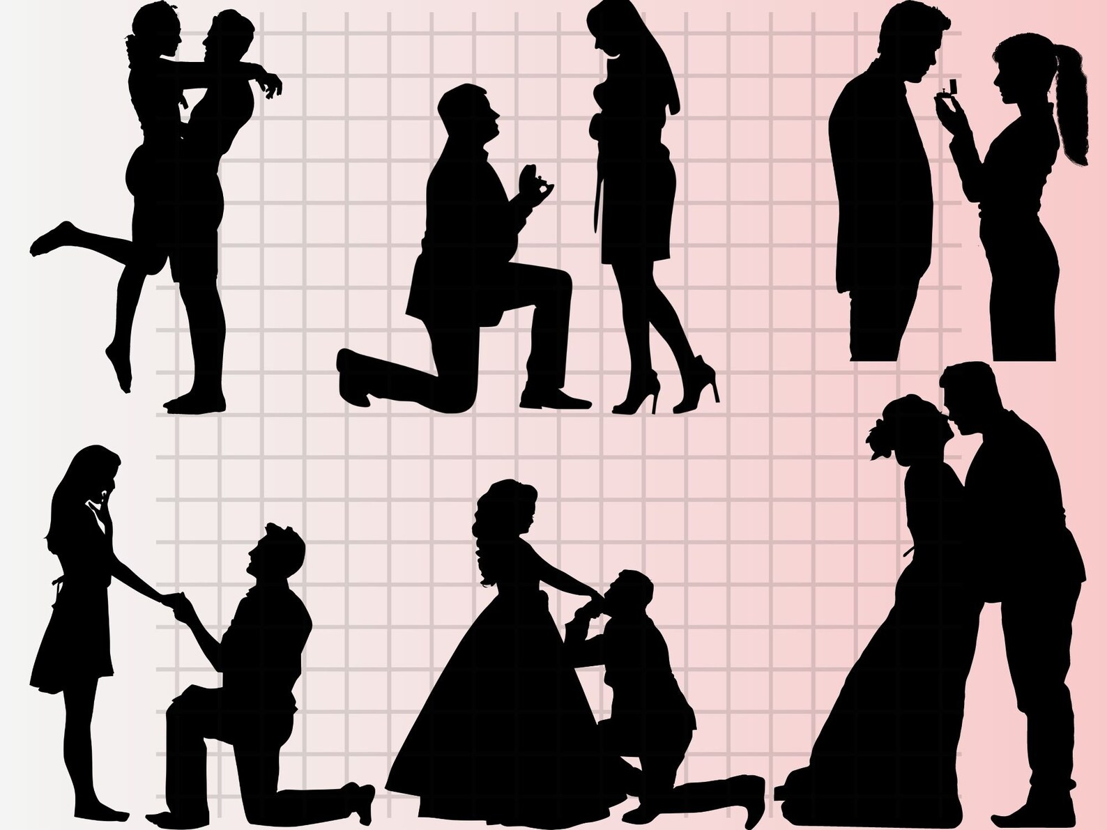 Wedding Couple Silhouettes SVG Wedding Svg Bundle Bride and Groom Svg ...