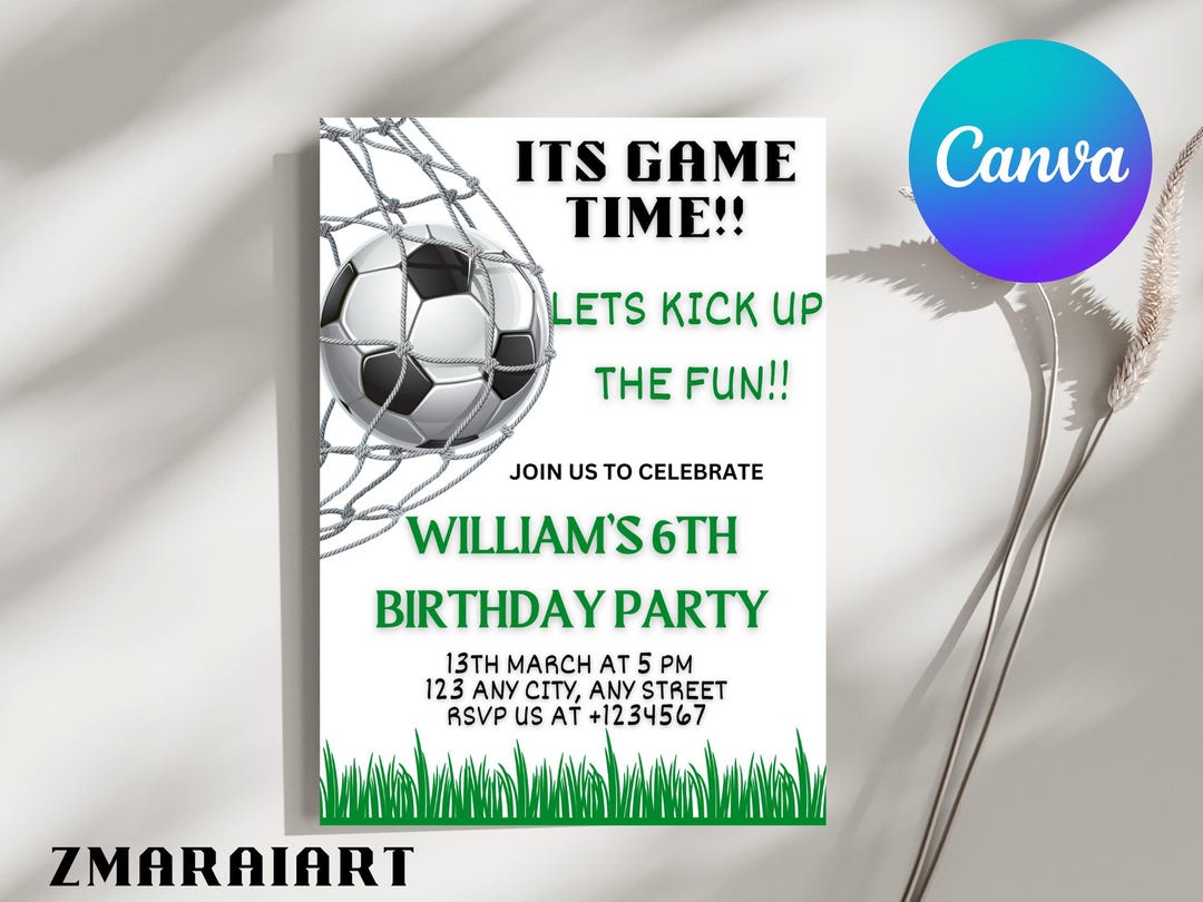Football Invitation Card, Soccer Invitation Templates, Soccer Birthday ...