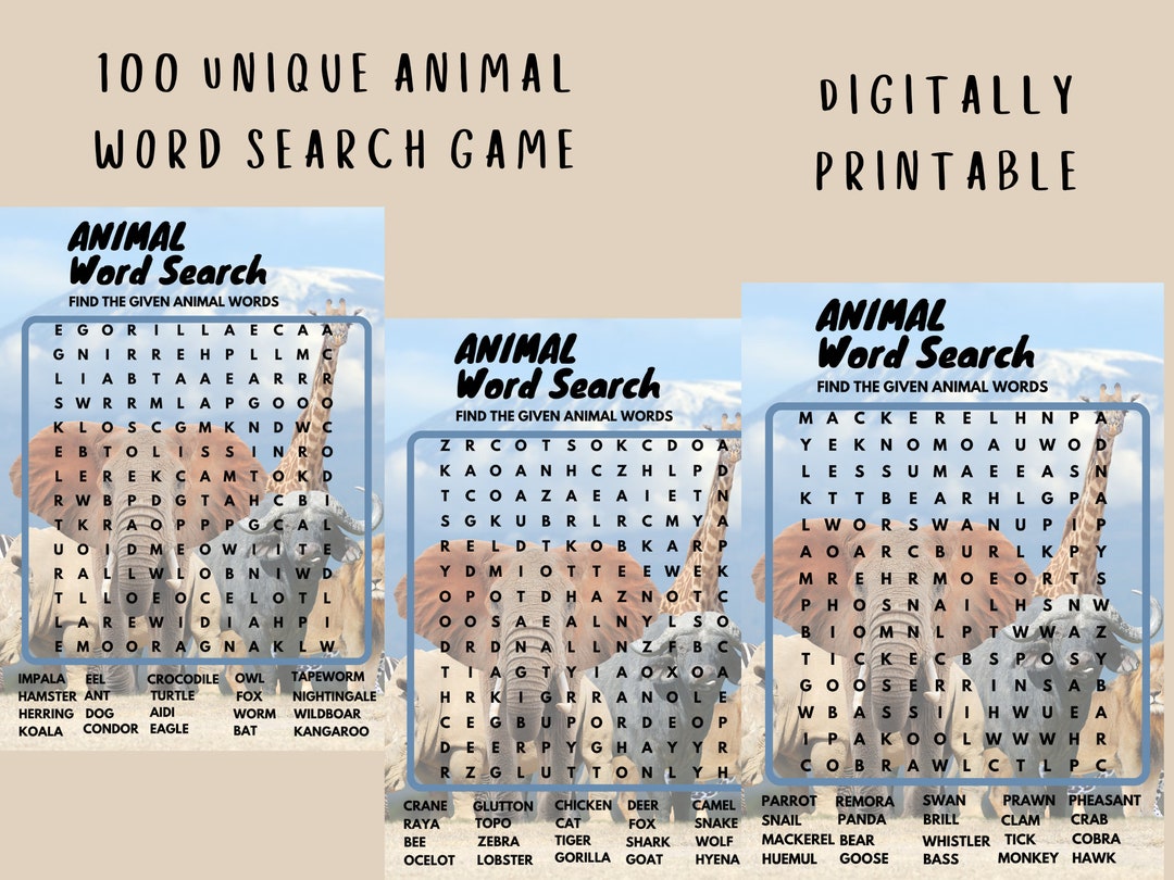 Animal Word Search Games, 100 Animal Search Game, Puzzle Game for Teens ...