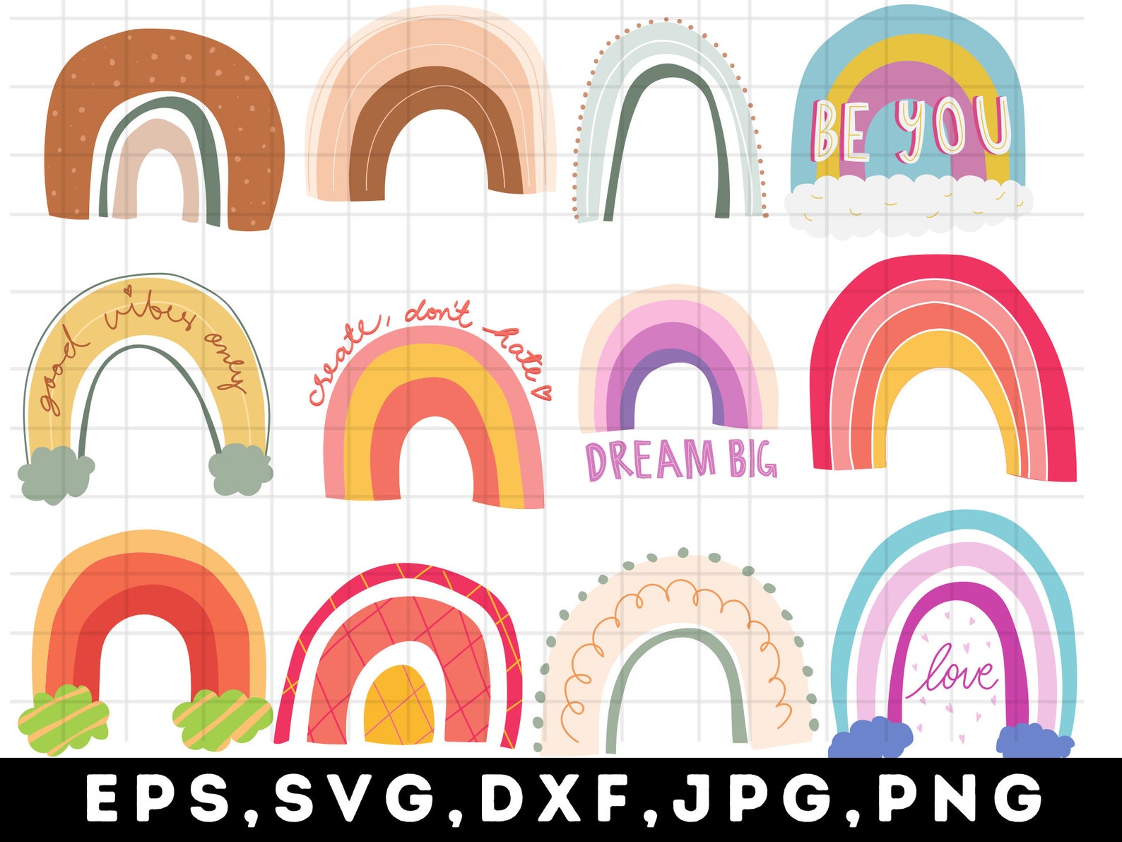 Boho Rainbow Svg Bundle Cute Rainbow Svg Baby Rainbow Svg Pastel ...